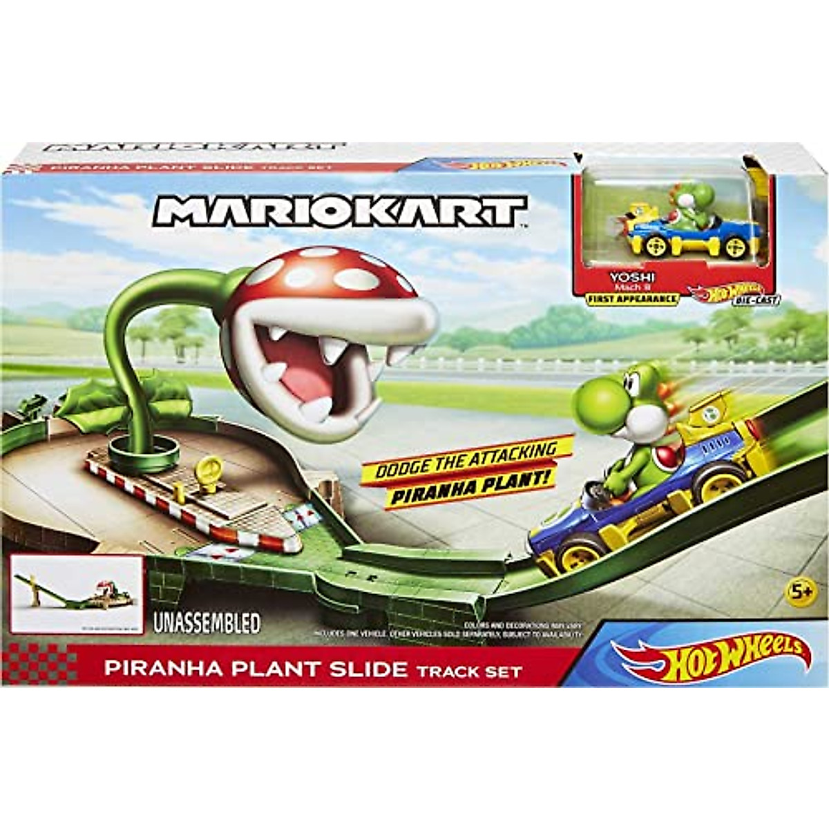 Hot Wheels Mario Kart Track Set Assortment 4 Different Tracks with Mario Kart 1:64 Scale Vehicles and Nemesis From Video Game Gift for Kids 3 Years and Older