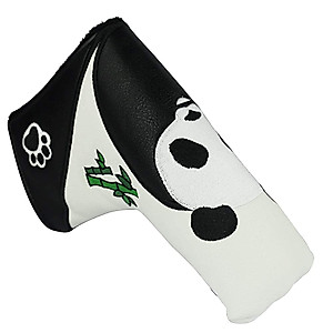 PINMEI Golf Blade Putter Cover Golf Putter Headcover Synthetic Leather Closure for Scotty Cameron Odyssey Blade Taylormade Ping (White black panda)
