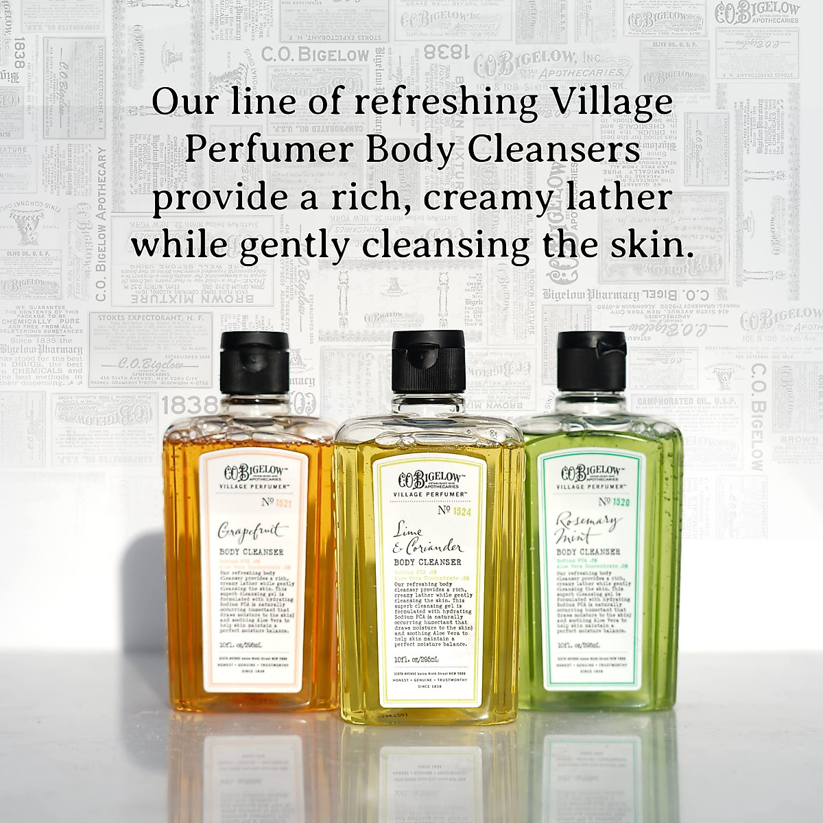 C.O. Bigelow Grapefruit Body Cleanser, Village Perfumer Moisturizing Body Wash for Men & Women with Aloe Vera, Sodium PCA, and Glycerin, 10 fl oz