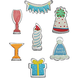 Birthday Party Series Cookie Cutters Set of 7 pcs, Stainless Steel Holiday Party Theme Cookie Cutters Fondant Baking Molds
