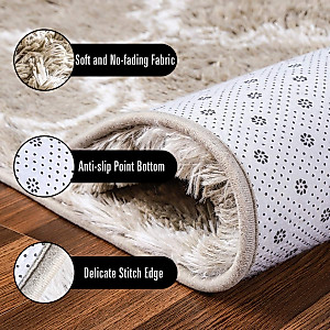 Andecor 5x8 Area Rugs for Bedroom Living Room, Shaggy Geometric Indoors Carpet for Dorm Girls Boys Kids Room Nursery Home Decor Aesthetic Rug, Camel and White