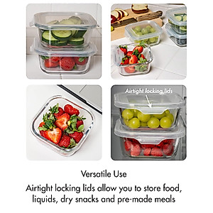 Bonita Home Square Glass Storage Container, Stackable BPA Free Airtight Seal Food Containers with Lids, Meal Prep Kitchen Organization and Storage, 5"x5" x 2.5", 17.6oz, 0.52L, 4 Pack, Red (New Lid)