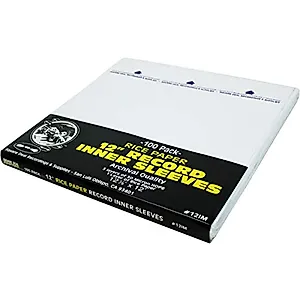 (100) 12" Record Inner Sleeves - 3-Layers of Archival Quality, Anti-Static HDPE with Rice Paper Enclosed Insert for Extra Rigidity #12IM