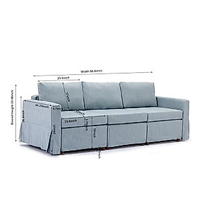 Convertible Modular Sectional Sofa Sleeper Couch,Free Combination Sofa Couch for Living Room,Seat Cushion and Back Cushion Removable and Washable,Light Blue (3 Seater with 1 Ottoman)