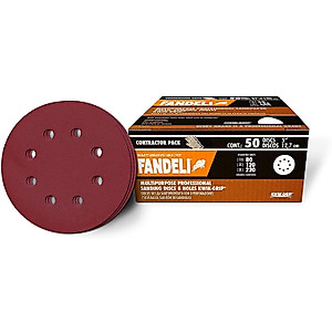 Fandeli | Circular Sanding Discs | Assorted Grits (80,120,220) | 50 Sheets of 5'' | 8 Holes | Hook and Loop | for Circular Sander | for Orbital Sander