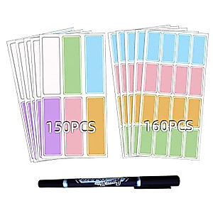 Svance Assorted Colors Waterproof Removable Labels - 310PCS with Pen Daycare Bottles Adhesive Name Label Stickers for Baby Kids School Supplies,Water Bottles,Home Storage Spice Bottles