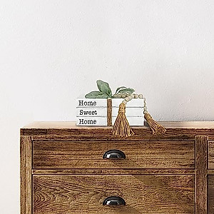 TenXVI Designs Decorative White Books, Set of 3 - Home Sweet Home Stacked Books - Rustic Farmhouse Accent Decor, Entryway Shelf, Mantel and Bedroom Night Stands with Bead/Flower Bundle