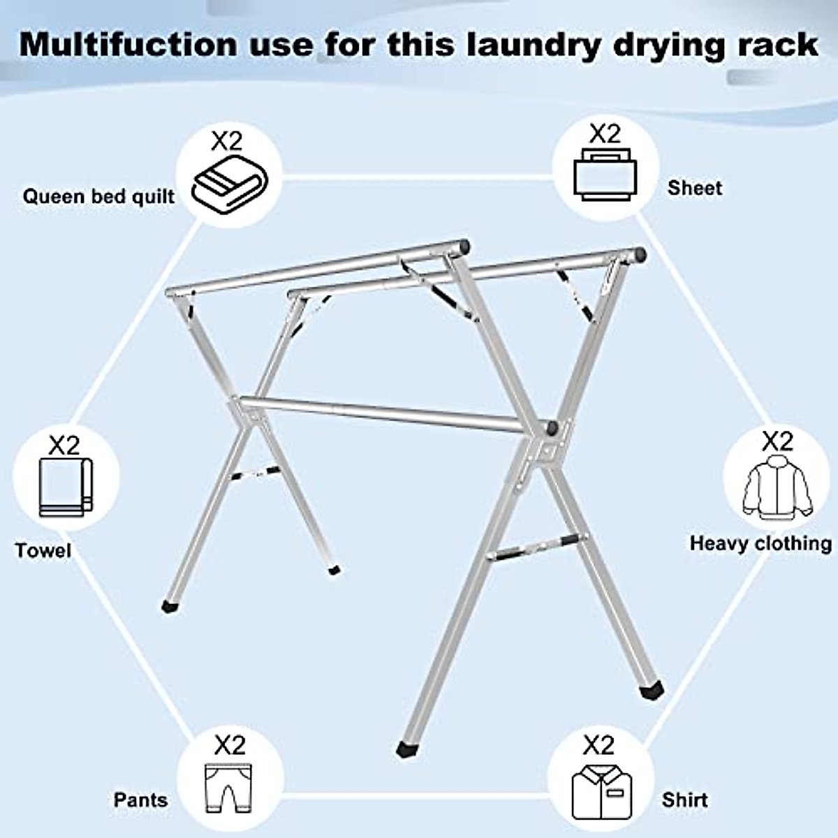 Sillars Clothes Drying Rack, 79 inches Laundry Drying Rack Clothing Foldable & Collapsible Stainless Steel Heavy Duty Clothing Drying Rack with Windproof Hooks for Indoor Outdoor