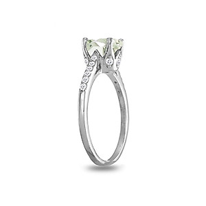 GemStar USA Sterling Silver Green Amethyst and White Topaz Oval Crown Ring, Size 6