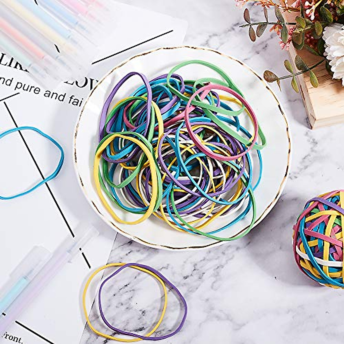 NBEADS 5 Rolls 600Pcs 3mm Bulk Colored Rubber Band Balls, 0.36" Rainbow Colorful Elastic Stretchable Rubber Bands, Stationery Holder Elastic Band Loops for Arts Crafts Document Office Supplies