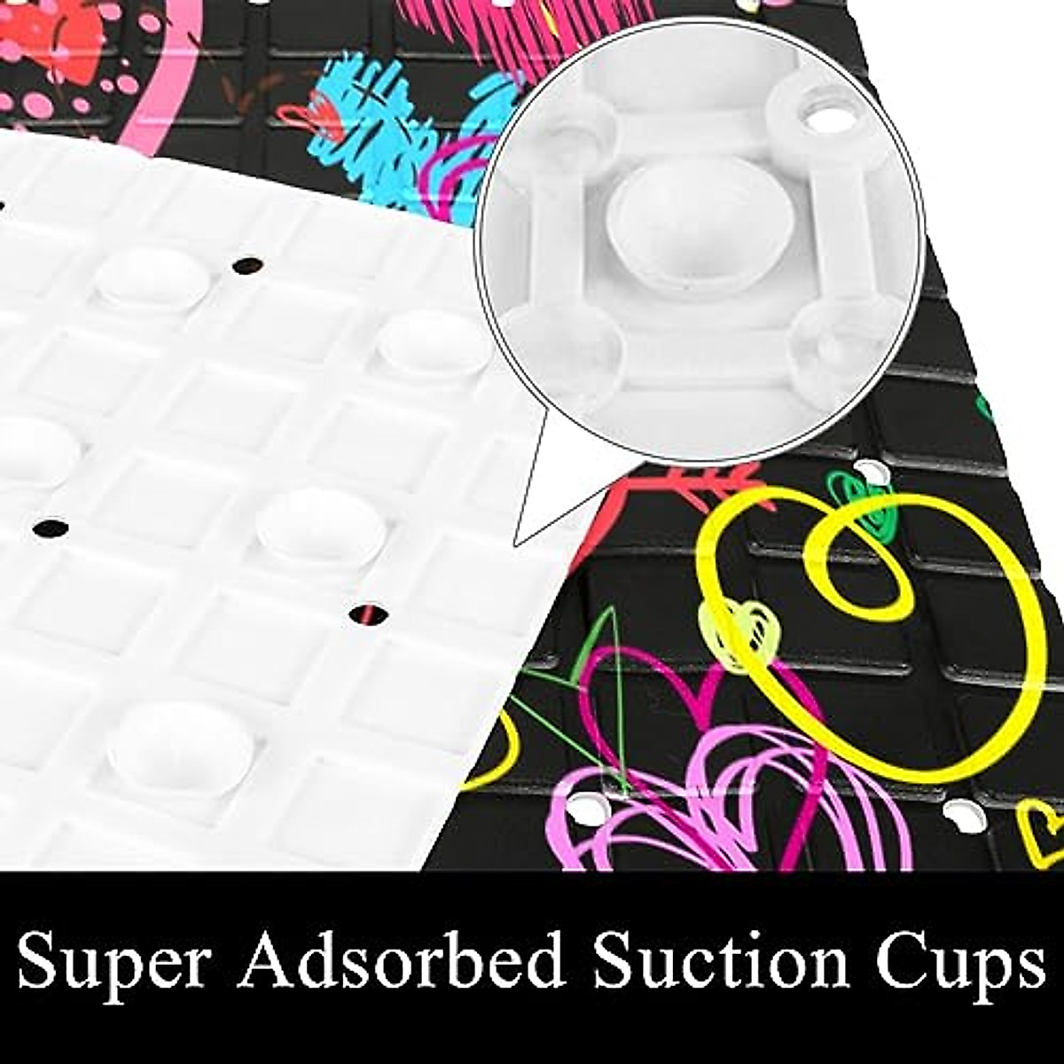 Bath Tub Shower Mat - Anti-Slip PVC Material 15.1x26.8 in, Gentle Cushioning Quick Drying Suction Cups Reliable Solution - Hand Drawn Simple Hearts Non-Slip Floor Mat