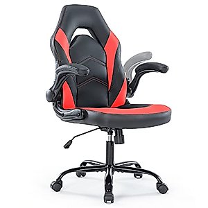 Office Chairs - Ergonomic Gaming Executive Desk Chairs with Flip-up Armrests and Lumbar Support, Adjustable Swivel Rolling Chair, Red