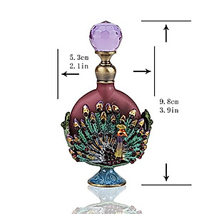 YU FENG Pewter Peacock Figurine Perfume Bottle Heart Shaped Jewelry Frosted Purple Mini Scented Fragrance Container