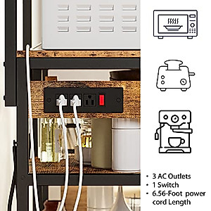 IRONCK Bakers Rack, Microwave Stand with Power Outlet, Industrial Coffee Bar with Wire Drawer for Kitchen, Living Room Easy Assembly and Save Space Vintage Brown