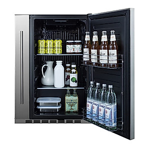 Summit Appliance SPR196OS24 24" Wide Built-In All-Refrigerator, Slide-out Storage Compartment, 17.25" Shallow Depth, Weatherproof Design, Stainless Steel Construction, 3.13 cu.ft Capacity