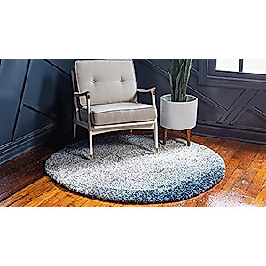 Unique Loom Hygge Shag Collection Modern Moroccan Inspired, Plush & Cozy Area Rug, 3 ft 3 in x 3 ft 3 in, Blue/Ivory