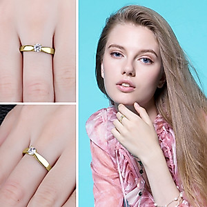 JewelryPalace Classic 0.2ct Cubic Zirconia Solitaire Engagement Rings for Women, 925 Sterling Silver 14K Yellow Gold Promise Ring for Her, Round Cut Simulated Diamond Anniversary Wedding Rings, Size 8