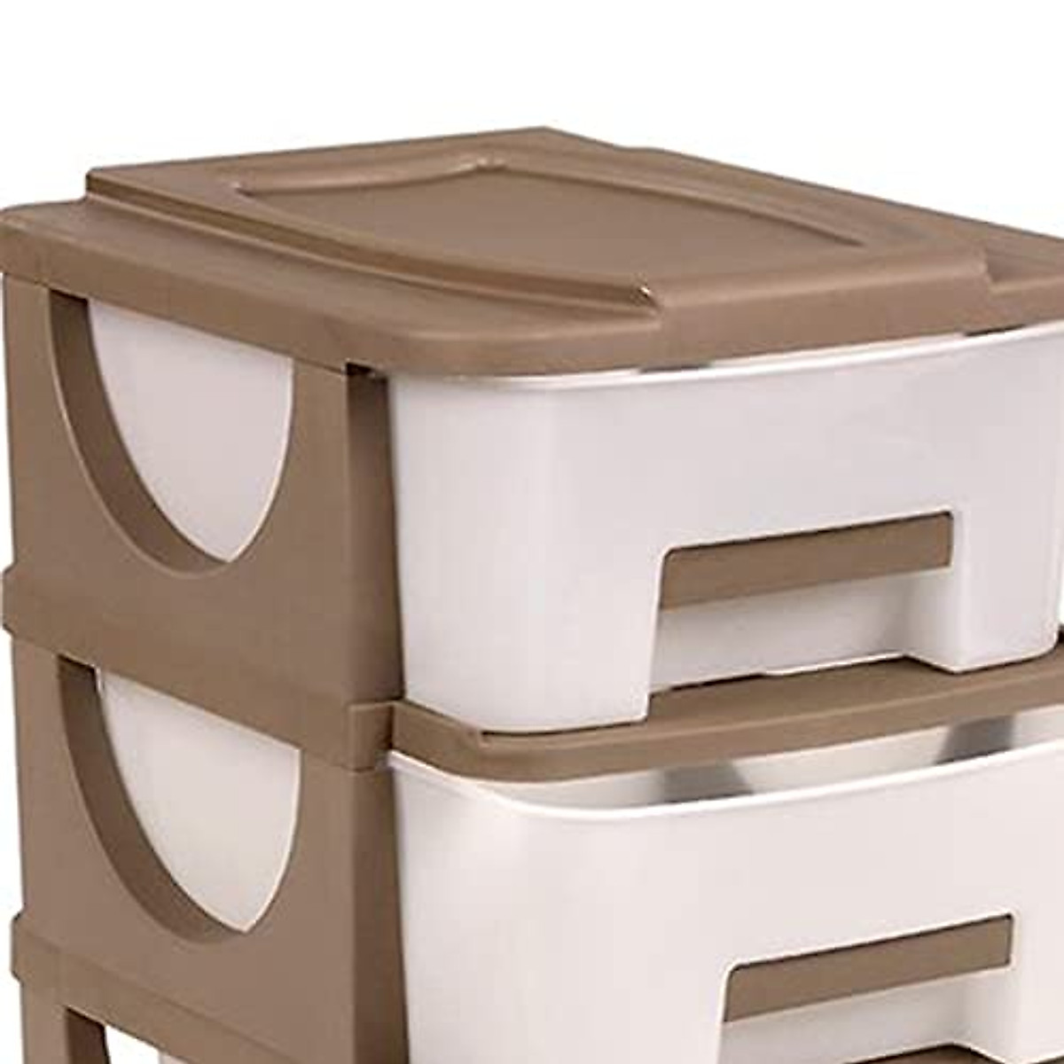 Homeplast Ouma 24 Inch Tall Plastic 3 Drawer Home Storage Indoor Outdoor Organizer Shelf Unit with Perforated Ventilated Drawers, Beige