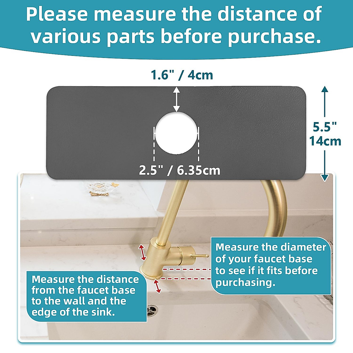 LOPNUR Faucet Mat for Kitchen Sink, 14.5 inch Cuttable Sink Water Splash Guard Behind Faucet, Kitchen Sink Faucet Mat Splash Guard with Super Absorbent Diatomite 14.5''x5.5'' (Grey, 1 Pack)