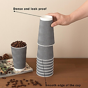 Clawsoff 90 Pack 16 oz Disposable Coffee Cups No Lids, Gray Insulated Ripple Wall Paper Coffee Cups 16oz, Corrugated Beverage Paper Cups, To Go Cups for Hot Chocolate Tea Home Travel Office