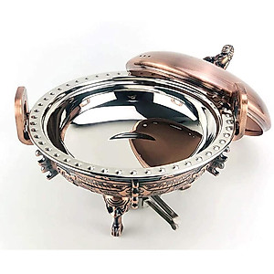 EdirFtra Round Copper hot Pot Set, Stainless Steel Buffet Set, Chinese Style hot Pot, with Food Plate, Aluminum Bracket, Cover and Fuel Bracket, 1L