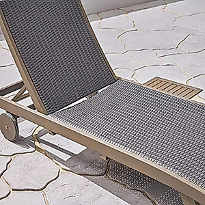 Great Deal Furniture Kimberley Outdoor Wicker and Wood Chaise Lounge with Pull-Out Tray, Set of 2, Gray