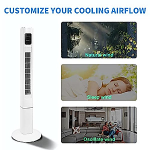 Antarctic Star Tower Fan Oscillating Fan Quiet Cooling Remote Control Powerful Standing 3 Speeds Wind Modes Bladeless Floor Fans Portable Bladeless Fan for Children Bedroom Home Office (White, 47")