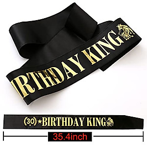 30TH Birthday King Crown and Sash Gifts for Men. Birthday Party Decoration(Gold)