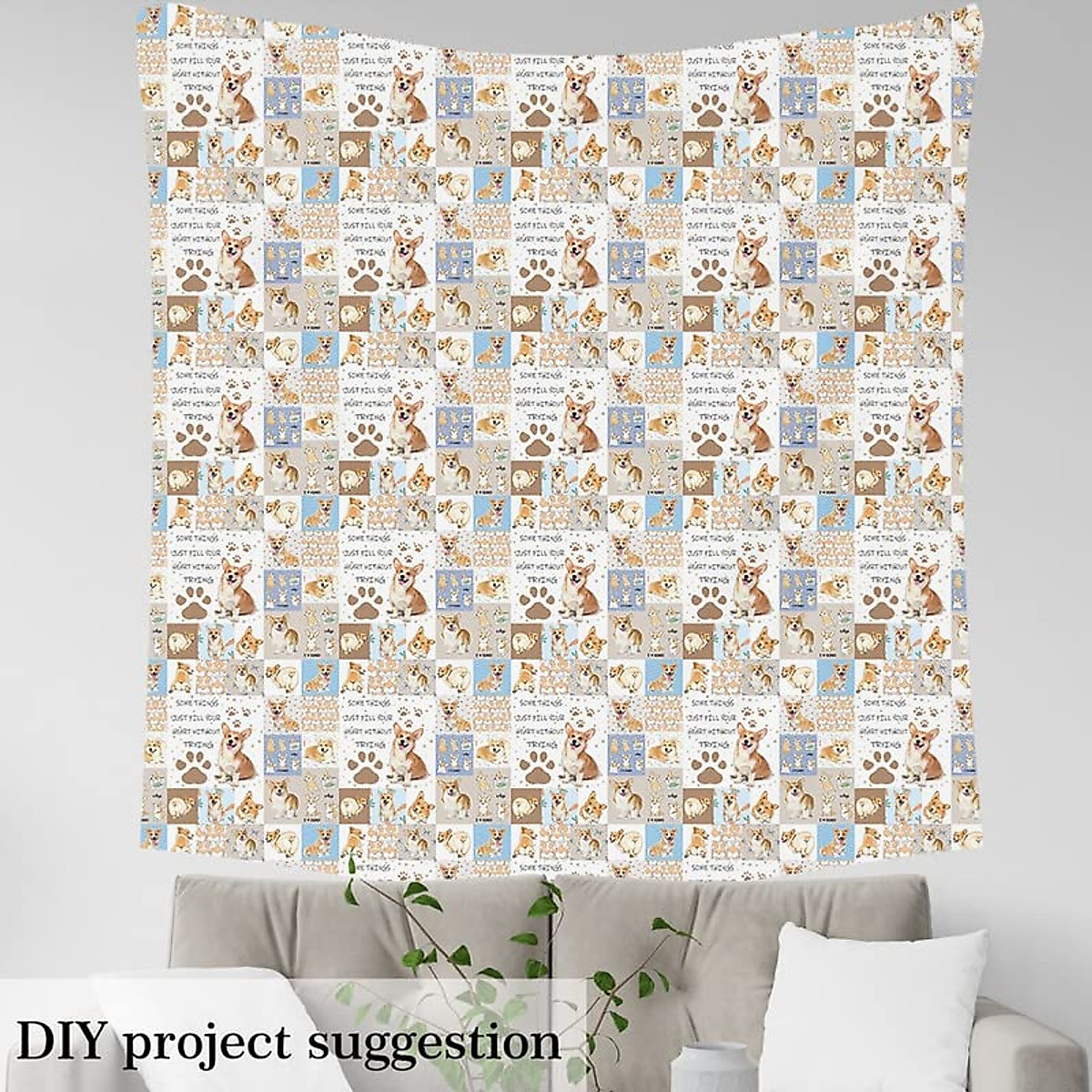Feelyou Cartoon Dachshund Fabric by The Yard, Cute Corgi Dog Upholstery Fabric for Chairs Sofa Couch, Kawaii Puppy Dog Brown Outdoor Fabric Waterproof, 2 Yards,