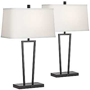 360 Lighting Cole Modern Minimalist Table Lamps 27" Tall Set of 2 with USB Charging Ports Black Metal White Rectangular Shade for Living Room Bedroom House Bedside Nightstand Home Office