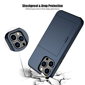 Nvollnoe for iPhone 14 Pro Max Case with Card Holder Heavy Duty Protective Dual Layer Shockproof Hidden Card Slot Slim Wallet Case for iPhone 14 Pro Max for Women&Men(Blue)