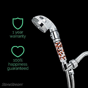 Filtered Shower Head by StoneStream, Original EcoPower High Pressure Shower head with Hard Water Filter and ON/OFF switch and Spa like Ionic beads for Dry Skin & Hair —3 Spray Settings