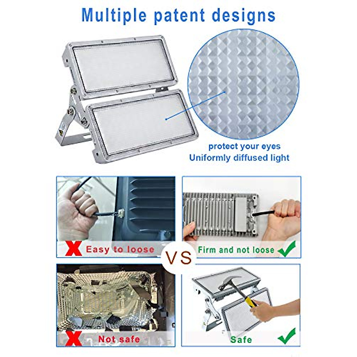 GDIDEA 100W LED Flood Light Outdoor ,10000lm Super Bright Security Light 3000K, IP67 Waterproof Outdoor Floodlights for Yard, Garden, Playground