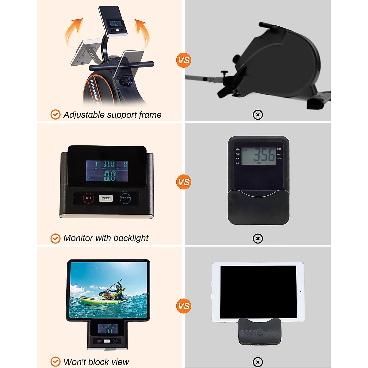 ECHANFIT Magnetic Rowing Machines for Home, LCD Monitor with Backlight and Tablet Holder, 16 Levels Adjustable Resistance, 350 LB Weight Capacity Foldable Rower for Home Gym Cardio Workout