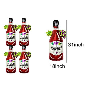 4PCS Wine Bottle Balloons Foil Aluminum Champagne Balloon Birthday Party Decorations Bridal Shower Bachelorette Party Engagement Wedding Party Supplies for Woman Man
