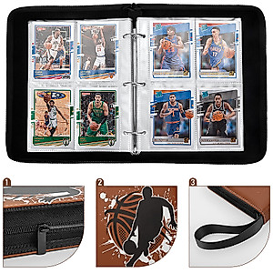 Yinke Basketball Baseball Football Card Binder Sleeves for Trading Cards,Holds Up to 400 Cards with 50 Premium 4-Pocket Page, Hard Organizer Carry Cover Collectors Storage Bag(Dark brown)