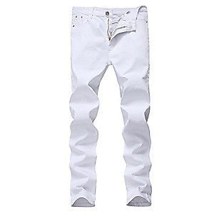 Men's White Skinny Slim Fit Stretch Straight Leg Fashion Jeans Pants, 33W