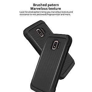 TJS Phone Case Compatible with Samsung Galaxy J2 Core/J2 2019/J2 Pure/J2 Dash/J2 Shine, Hybrid Shock Absorbing Carbon Fiber Back Hard TPU Inner Layer (Black)