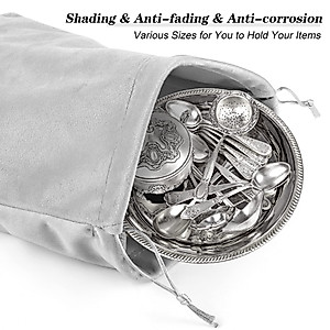 Kochorie 6 Pack Silver Storage Bags Anti Tarnish Storage Bag Fabric Cloth Bags with Diverse Sizes for Jewelry Silverware Protection Flatware Plate Tarnish, Grey