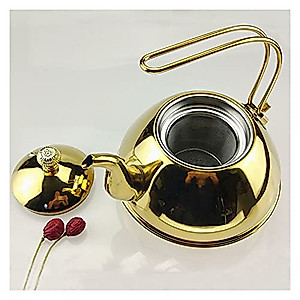 XENITE Tea Kettle Teapot Silver/Gold Tea Kettle Stainless Steel Kettle Hotel Tea Pot with Filter Restaurant Gas Stove Induction Cooker Tea Kettle 1.5L Tea Kettle Teapots (Color : 1.5l Gold)