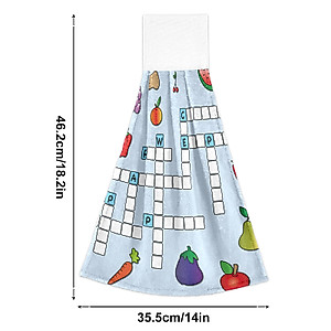 Vnurnrn Hand Towels for Kitchen 2 Pcs Hanging Kitchen Towels Set，Crossword Fruits Soft Absorbent Tea Bar Dish Cloths Bath Towel 123 for Bathroom Laundry Room