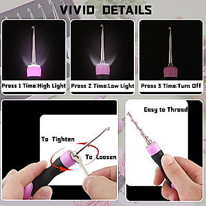 Lighted Crochet Hooks Set USB Rechargeable Crochet Hook with Light Metal 2 mm to 8 mm 12 Size Interchangeable Heads Light Large Eye Blunt Needle with Case for DIY Craft Supplies Beginner Yarn Knitting