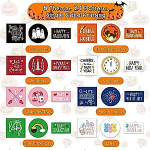 Farmhouse Tiered Tray Decor Set - Interchangeable Seasonal Holiday Rustic Wooden Frames with Cards, Mini Arch, Ladder for Home Kitchen Table Halloween Decorations Centerpiece