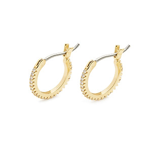 gorjana Women's Madison Shimmer Huggies, Studded Mini Hoop Earrings, White Cubic Zirconia, Huggie Hoops, 18K Gold Plated