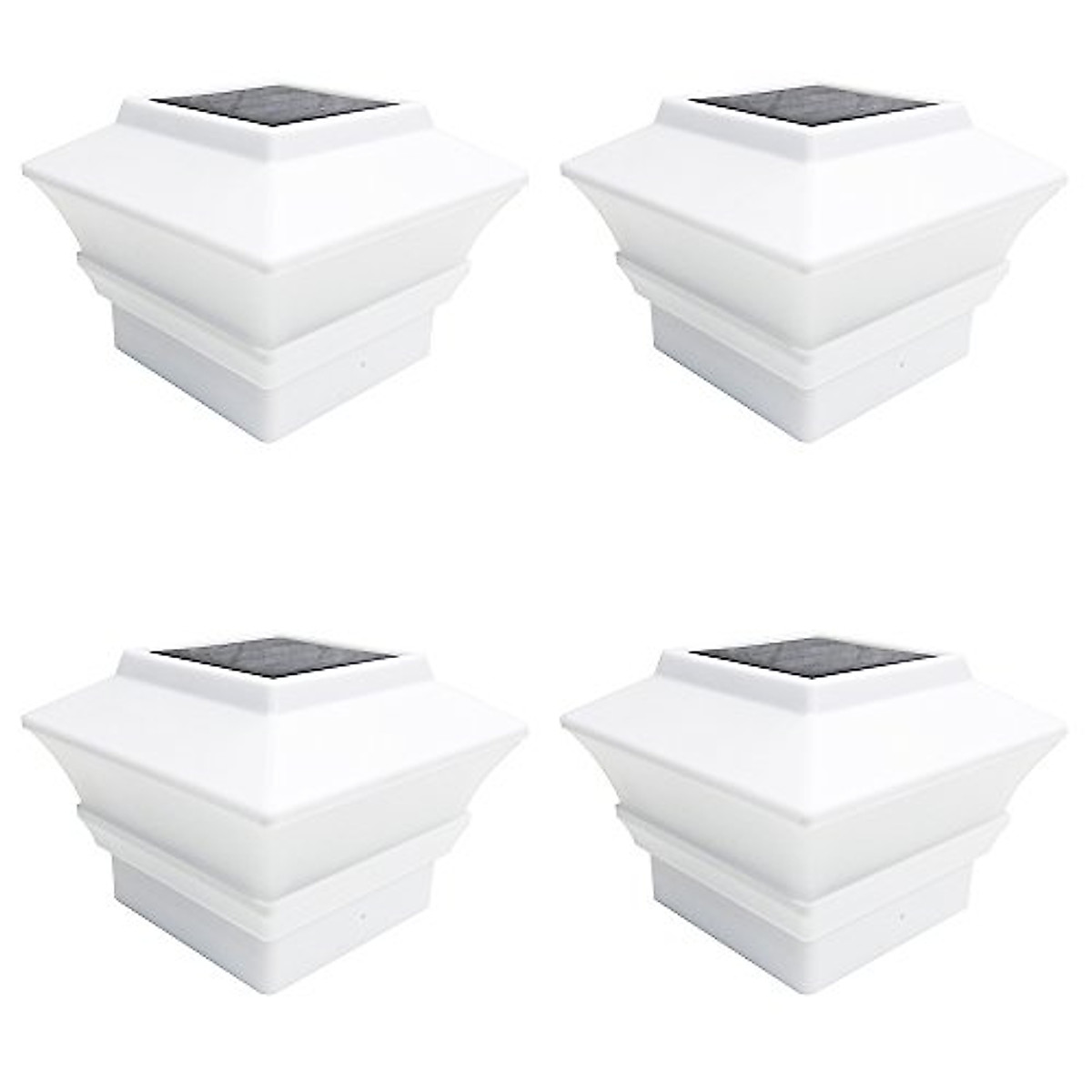 iGlow 4 Pack White Outdoor Garden 4 x 4 Solar LED Post Deck Cap Square Fence Light Landscape Lamp Lawn PVC Vinyl Plastic