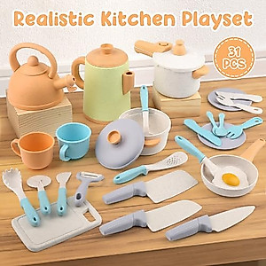 Pretend Play Kitchen Accessories Toys, Pots and Pans Utensils Playset for Kids, Cooking Play Set Gift for Toddlers Boys and Girls 2 3 4 5 Years Old