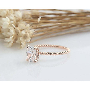 BeBold 1.5ct Oval Cut Simulated Diamond CZ Engagement Ring for Women Twist Rope Style Rose Gold Plated