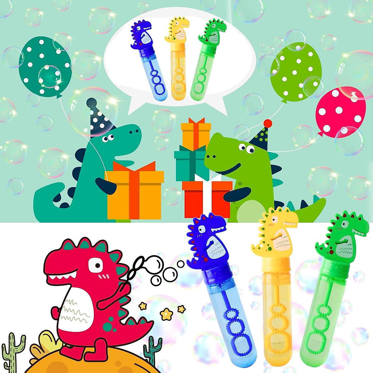 Cartoon Bubble Toys for Kids,Small Bubble Wands Bulk,9 Pack Mini Bubble Sticks with Bubble Solution for Holiday Birthday Party Favors,Classroom Prizes,Outdoor Activity (Dinosaur Designs)