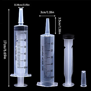 KEWAYO 3 Pack 60ml/cc Plastic Syringe Large Syringes Tools Catheter Tip individually sealed with Measurement for Scientific Labs, Measuring Liquids, Feeding Pets, Oil or Glue Applicator
