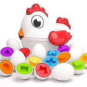 TEMI Toddler Chicken Easter Eggs Toys - Color Matching Game Shape Sorter with 6 Toy Eggs for Kids, Fine Motor Skills Sensory Toys, Montessori Educational Toys Easter Gifts for 3 4 5 6 Girls Boys Baby